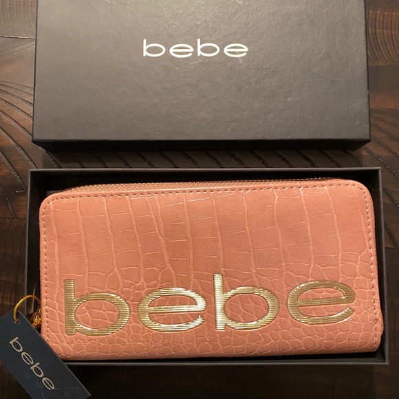 bebe | Bags | Nwt Bebe Zip Around Wallet Blush With Gold Accent ...